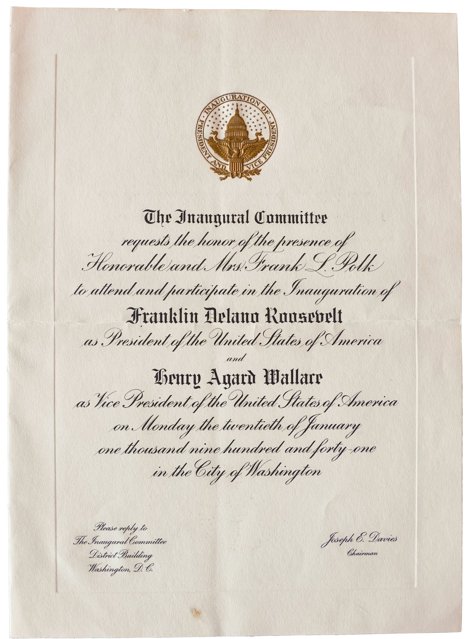 Highlighted Artifact Feb 2025: FDR’s Third Inauguration Invitation at ...